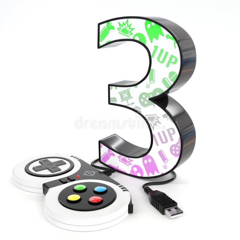 `three` 3d Number with Video Game Controller Stock Illustration ...