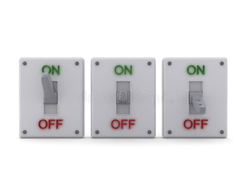 Three 3D on off switches stock illustration. Illustration of concept ...