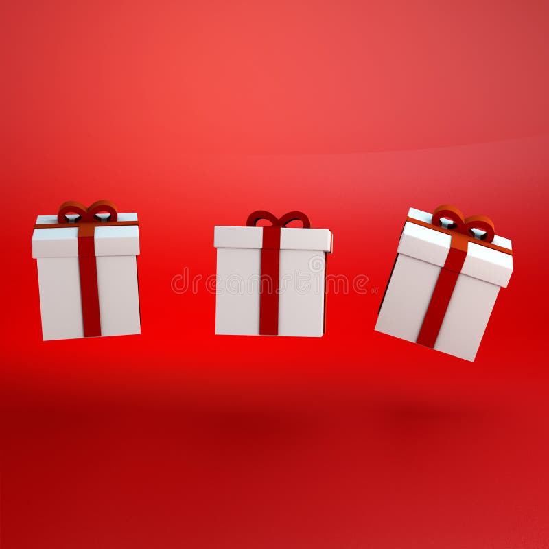 Three 3D Rendered Red and White Gift Boxes Stock Illustration ...