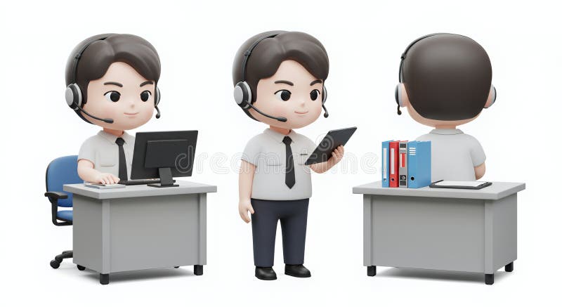 Three Poses of a Chibi Korean Male Customer Service Representative 3D ...