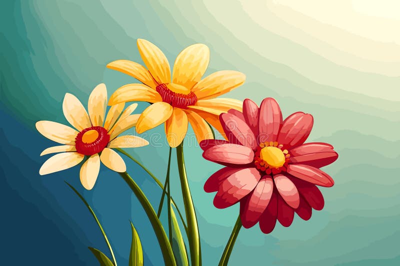 Three Daisies on a Blue Background. Vector Illustration for Design ...