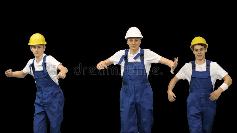 Three Dancing Construction Workers in Hard Hats, Alpha Channel Stock ...