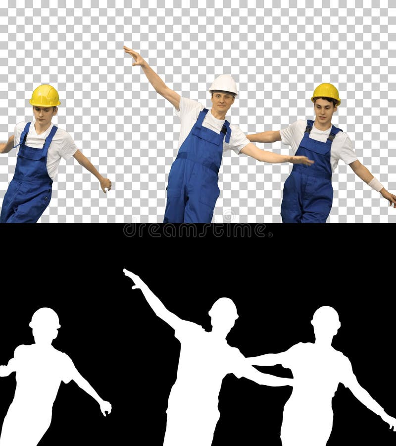 Three Dancing Construction Workers in Hard Hats, Alpha Channel Stock ...
