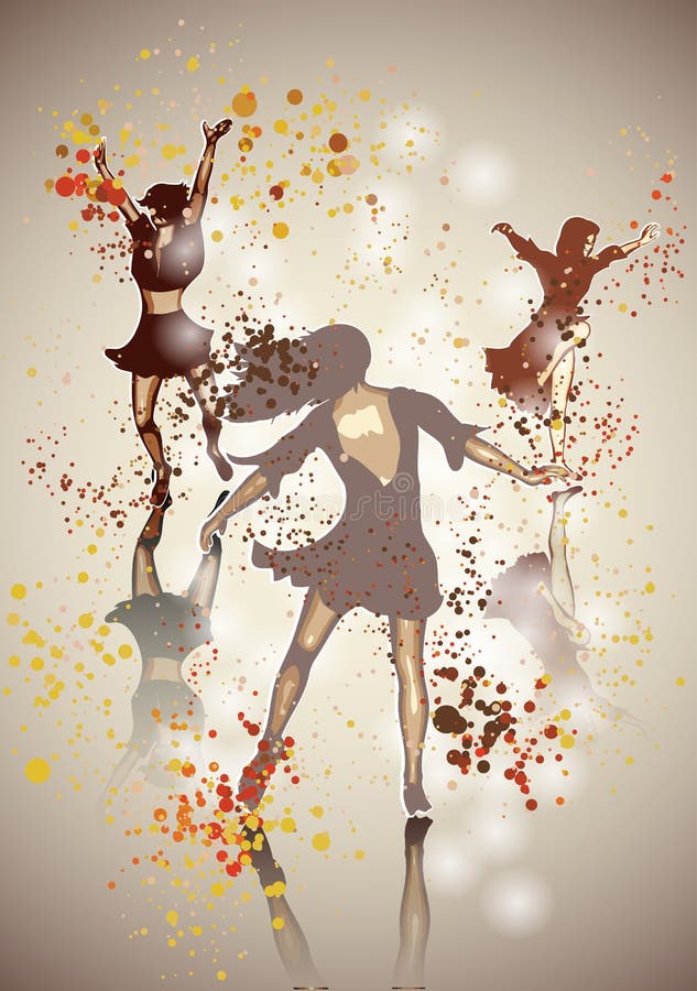 Three dancing girls stock illustration. Illustration of dancing - 113369726