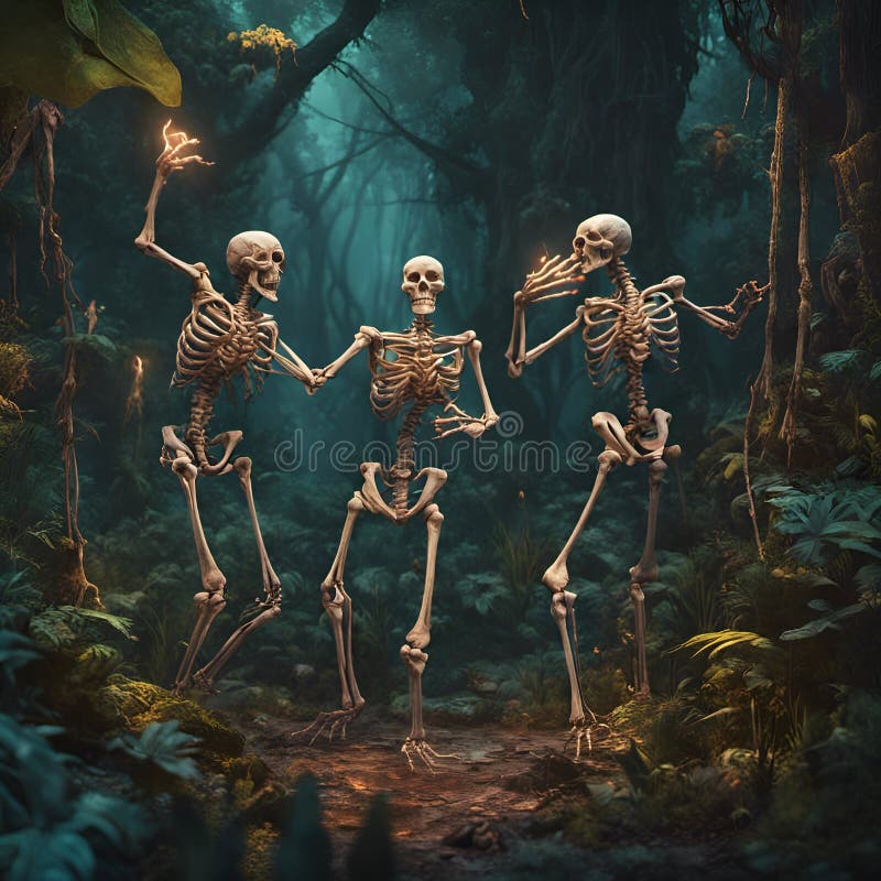 Dancing Skeletons in the Jungle Stock Illustration - Illustration of ...