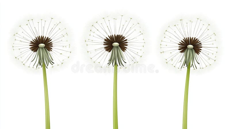 Three Dandelion Seed Heads, White Background, Design Element Stock ...
