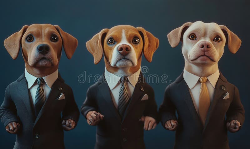 Three Dapper Dogs in Suits Posing for a Portrait with Serious ...