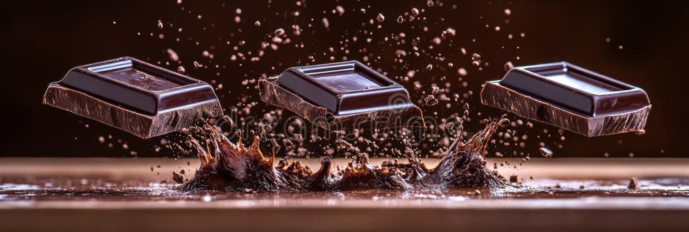 Three Dark Chocolate Bars Exploding in Mid-Air with a Dramatic Splash ...