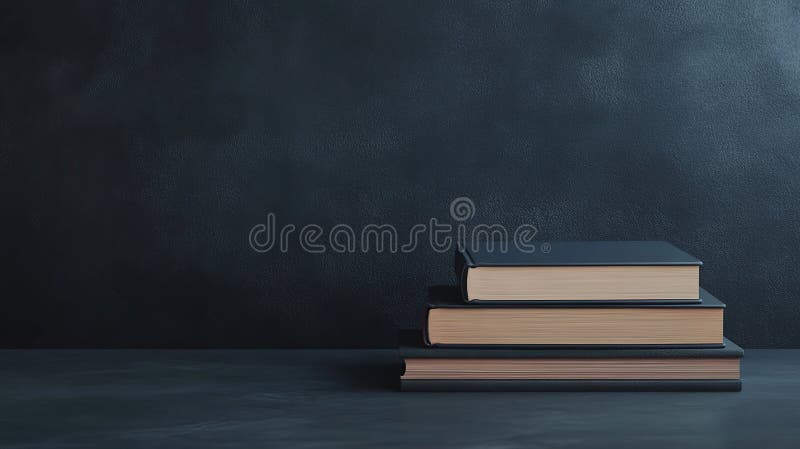 Three Dark-colored Books Stacked on a Dark Surface Against a Dark Wall ...