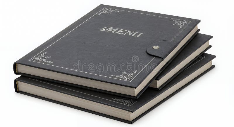 Elegant Dark Gray Leatherbound Menus with Silver Lettering on White ...