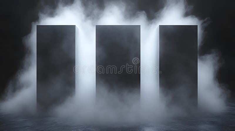 Three Dark Pillars Enveloped in Ethereal Mist Stock Illustration ...