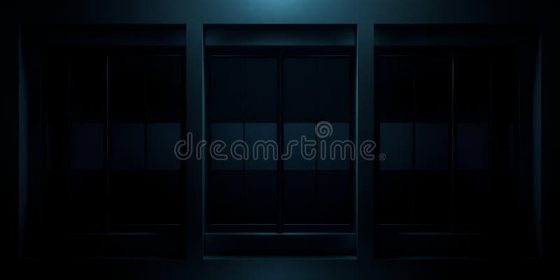Three Dark Windows with a Single Light Above Stock Illustration ...