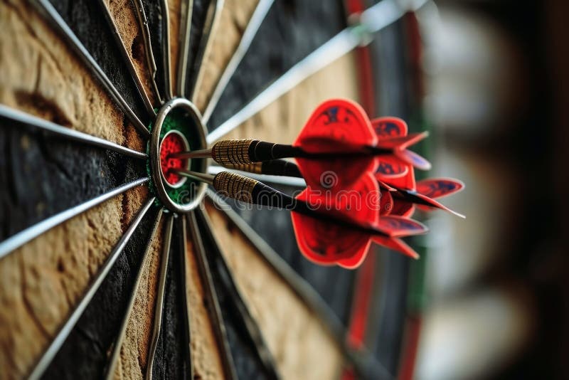 Three Darts Hitting Perfect on the Target Bullseye Stock Illustration ...