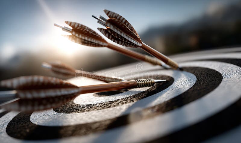 Three Darts are Successfully Hitting the Center of a Target Area Stock ...