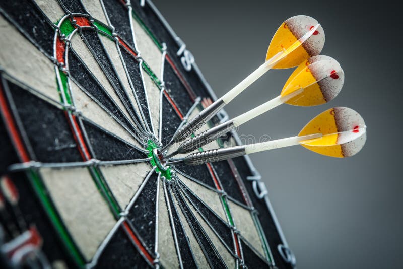 Three Red Darts Hitting Target Stock Photo - Image of perfect, circle ...