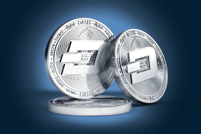 Three Dash Concept Physical Coins Displayed on Gently Lit Dark Blue ...