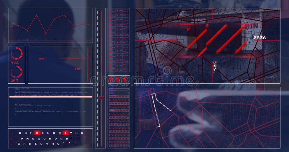 Three Data Analysts Monitoring Dashboard Interface in Dim Control Room ...