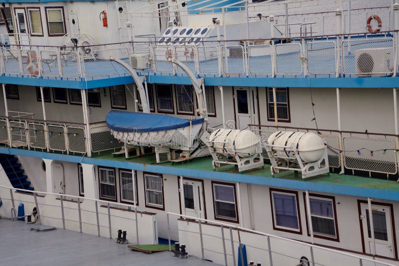 Three Decks of Cruise Ship. There is Lifeboat on Middle Stock Photo ...