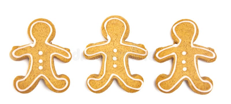 Three Decorated Gingerbread Men on a White Background Stock Image ...