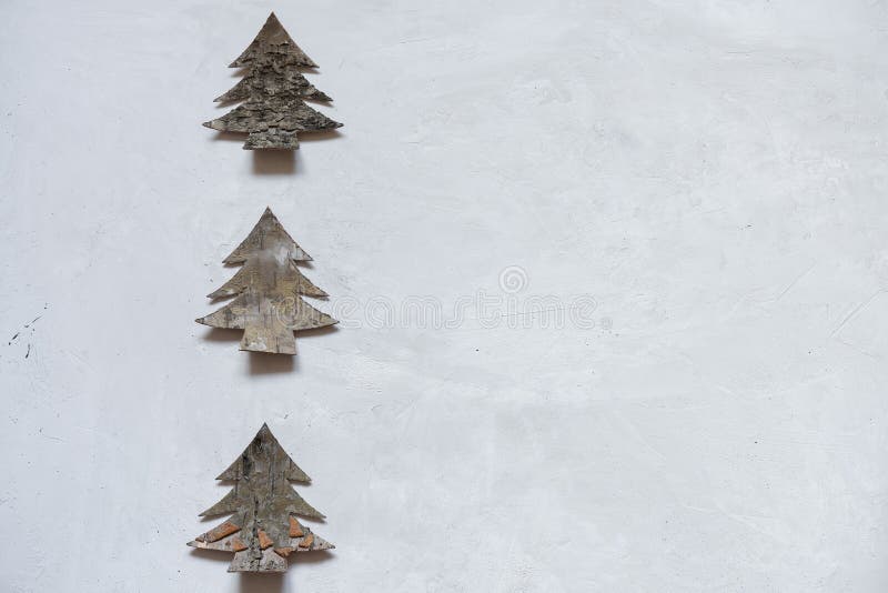 Three Decorative Christmas Trees Made of Natural Bark in Rustic Style ...