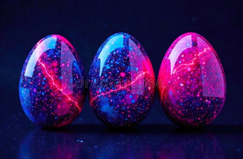 Three Decorative Eggs Feature Stunning Cosmic Designs with Colorful ...