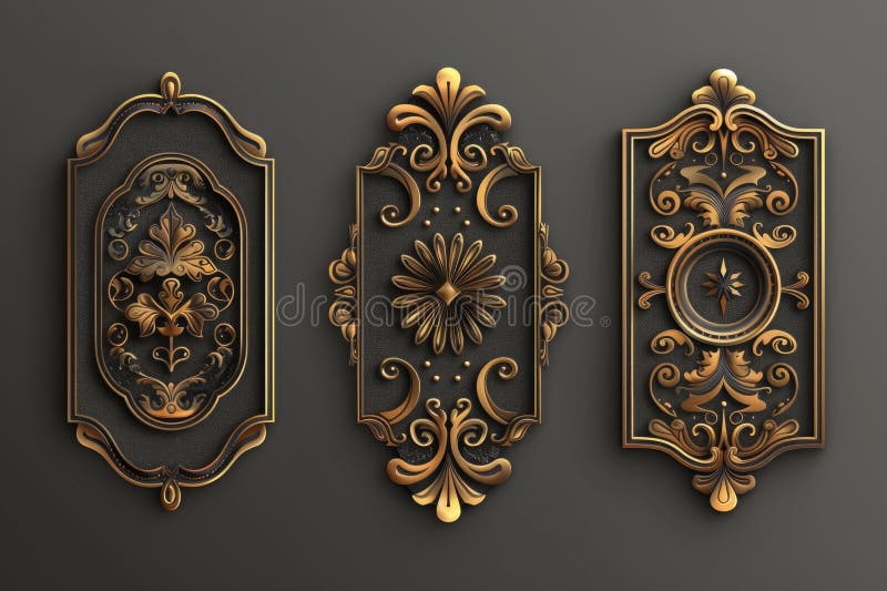 Three Decorative Metal Plaques Mounted on a Wall, Suitable for Interior ...