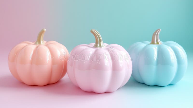 Three Decorative Pumpkins of Pastel Colors on a Gradient Background ...