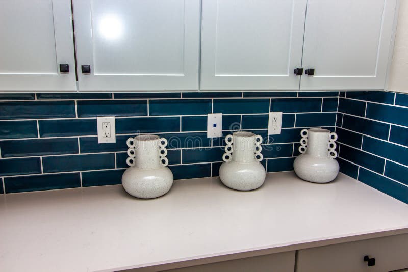 Three Decorative Vases on Kitchen Counter Stock Photo - Image of ...