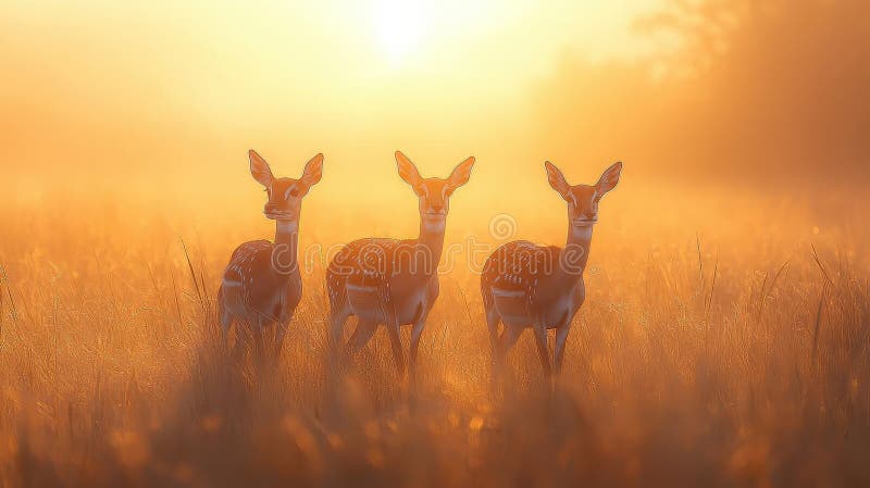 Three Deer Silhouetted Against a Golden Sunrise Stock Illustration ...