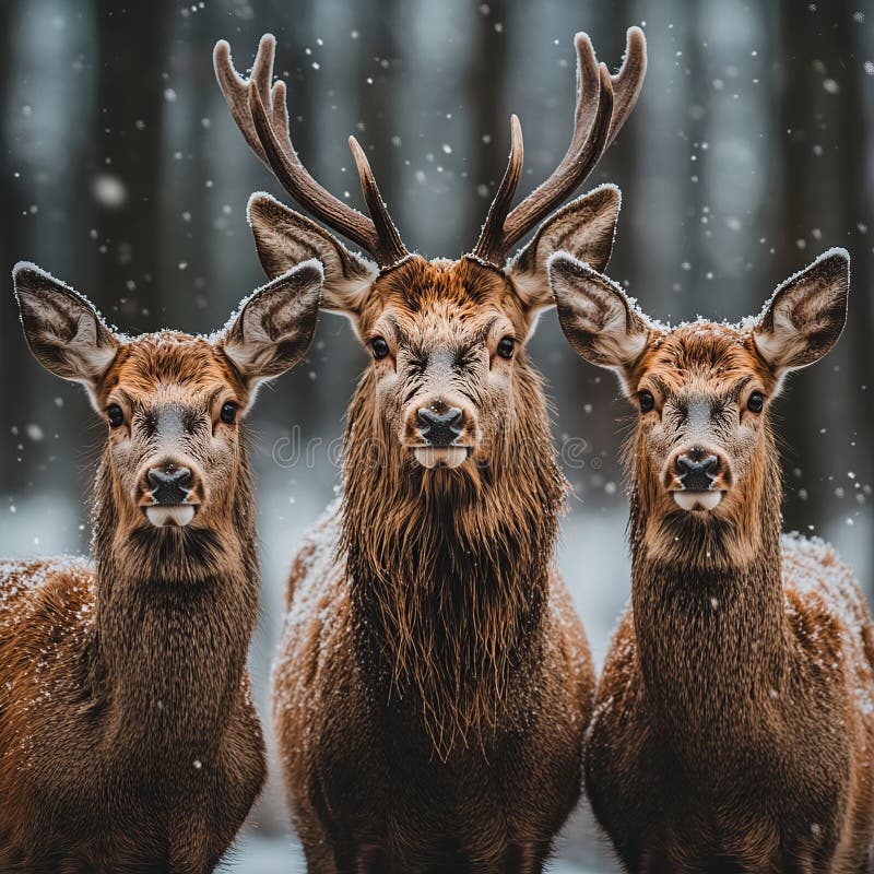 Three Deer in the Snow stock illustration. Illustration of focus ...