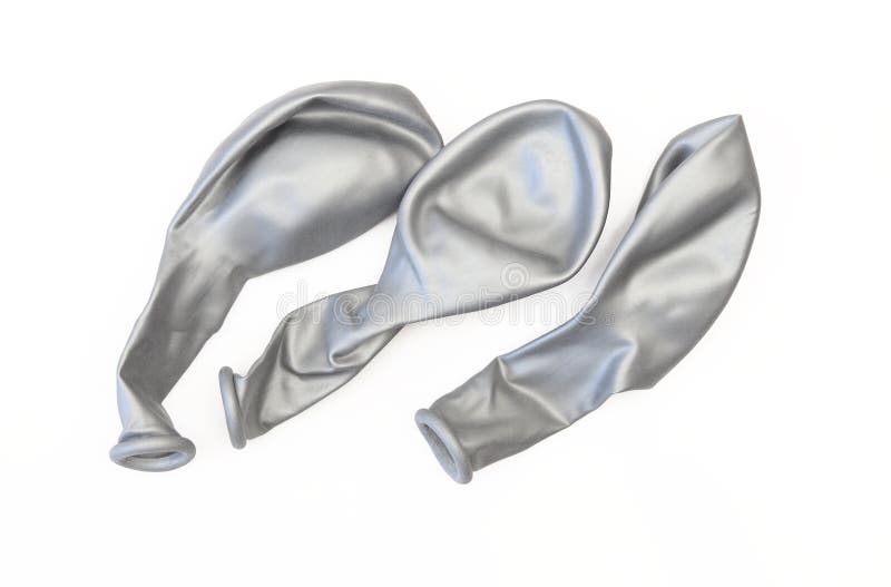 Three Deflated Decorative Grey Balloons Isolated on White Background ...