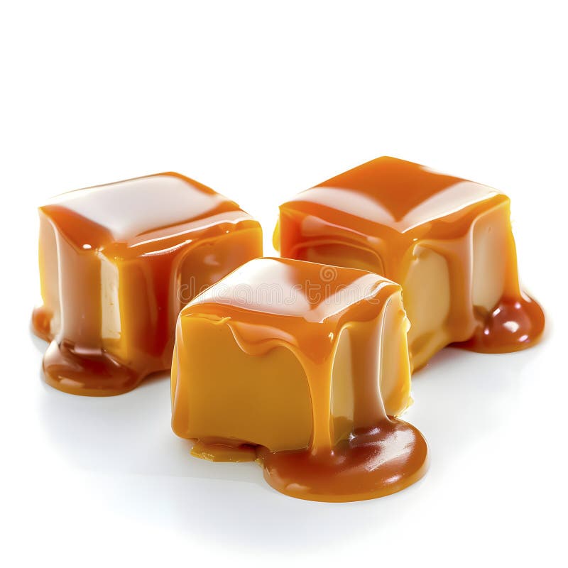 Caramel Dessert Cubes on White Background Stock Photo - Image of sugar ...
