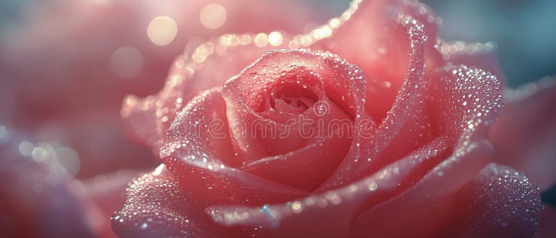 Beautiful Pink Roses with Sparkling Dew Drops in Soft Light Setting ...