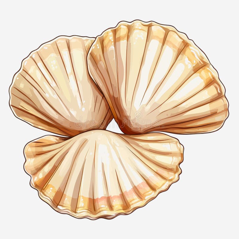 Three Delicate Seashells with Elegant Ridges, Perfect for Coastal ...
