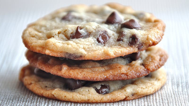 Three Delicious Chocolate Chip Cookies Stacked High Stock Photo - Image ...
