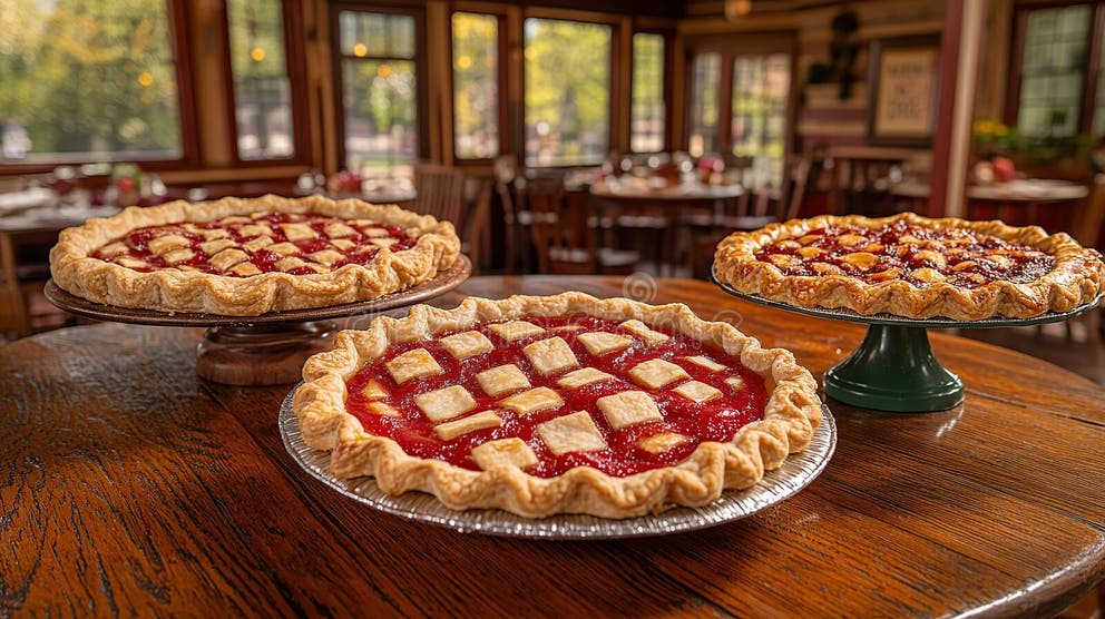 Three Delicious Pies on Display Stock Image - Image of wooden, event ...