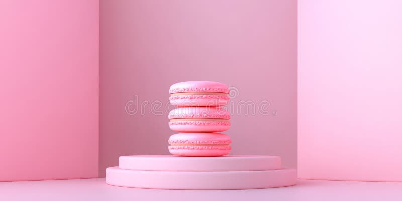 Three Delicious Pink Macarons Stacked on Minimalist Display Stock ...