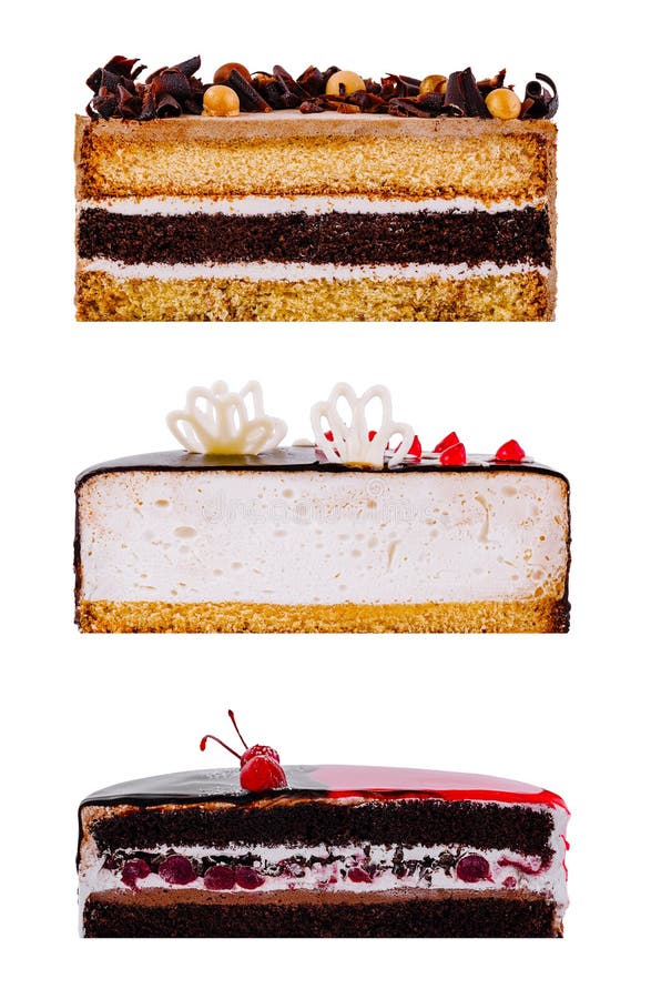 Three Delicious Slices of Cake on White Background Stock Photo - Image ...