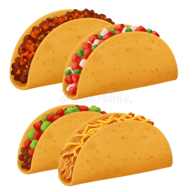 Three Delicious Tacos with Various Toppings Stock Illustration ...