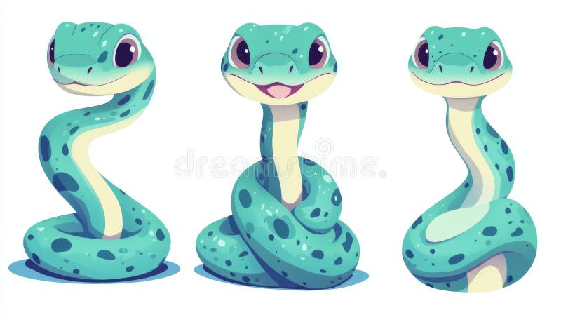 Three Delightful Cartoon Snakes Depicted in Different Poses and ...