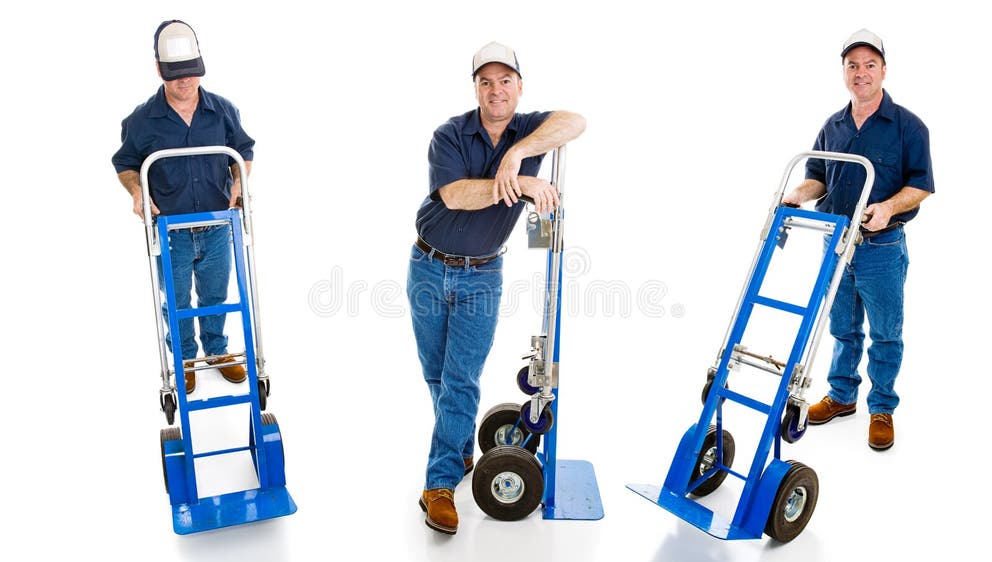 Three Delivery Guys with Dollies Stock Image - Image of casual ...