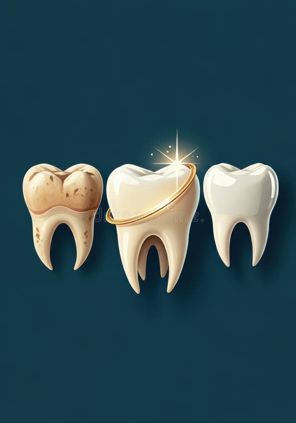 Three Dental Teeth Illustrations Showcasing Different Conditions and a ...