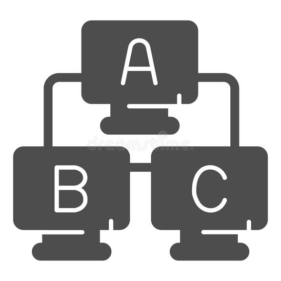 Three Desktop Monitors with Letters Solid Icon, Neural Network Concept ...