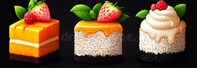 Three Dessert Dishes: Mango Sticky Rice, Mango Cheesecake, and Creme ...