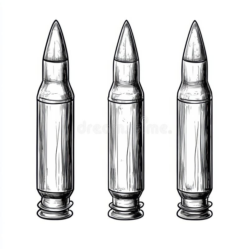 Three Detailed Illustrations of Bullets with Distinct Designs and ...