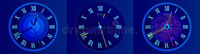 Three Dials of Clock with Roman Numerals. Stock Illustration ...