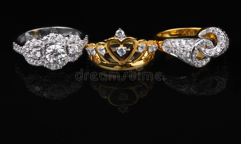 Three Diamon Rings on Black Background Stock Image - Image of diamond ...