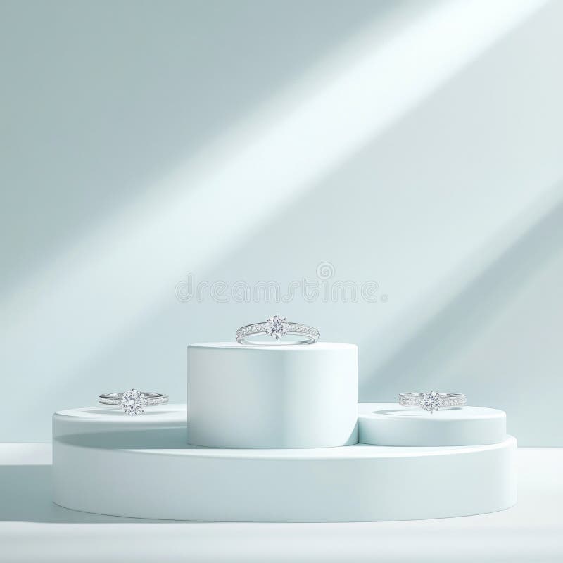 Elegant Diamond Engagement Rings on Minimalist Displays with Soft ...