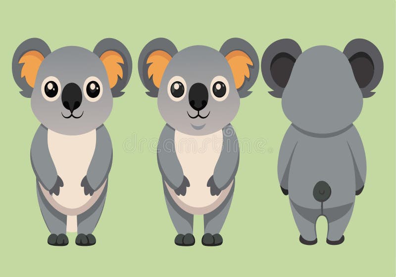 Three Different Angles of a Cartoon Koala Bear Stock Illustration ...