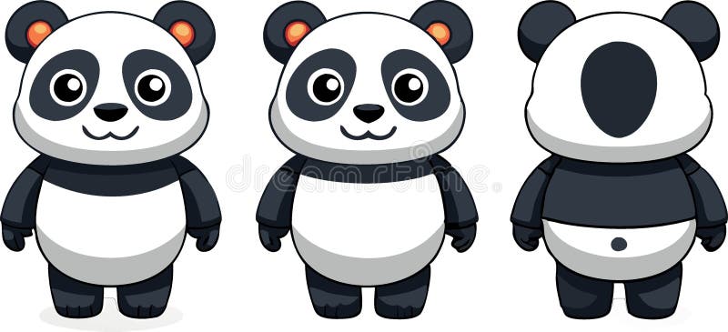 Three Different Angles of a Cartoon Panda Bear Stock Illustration ...